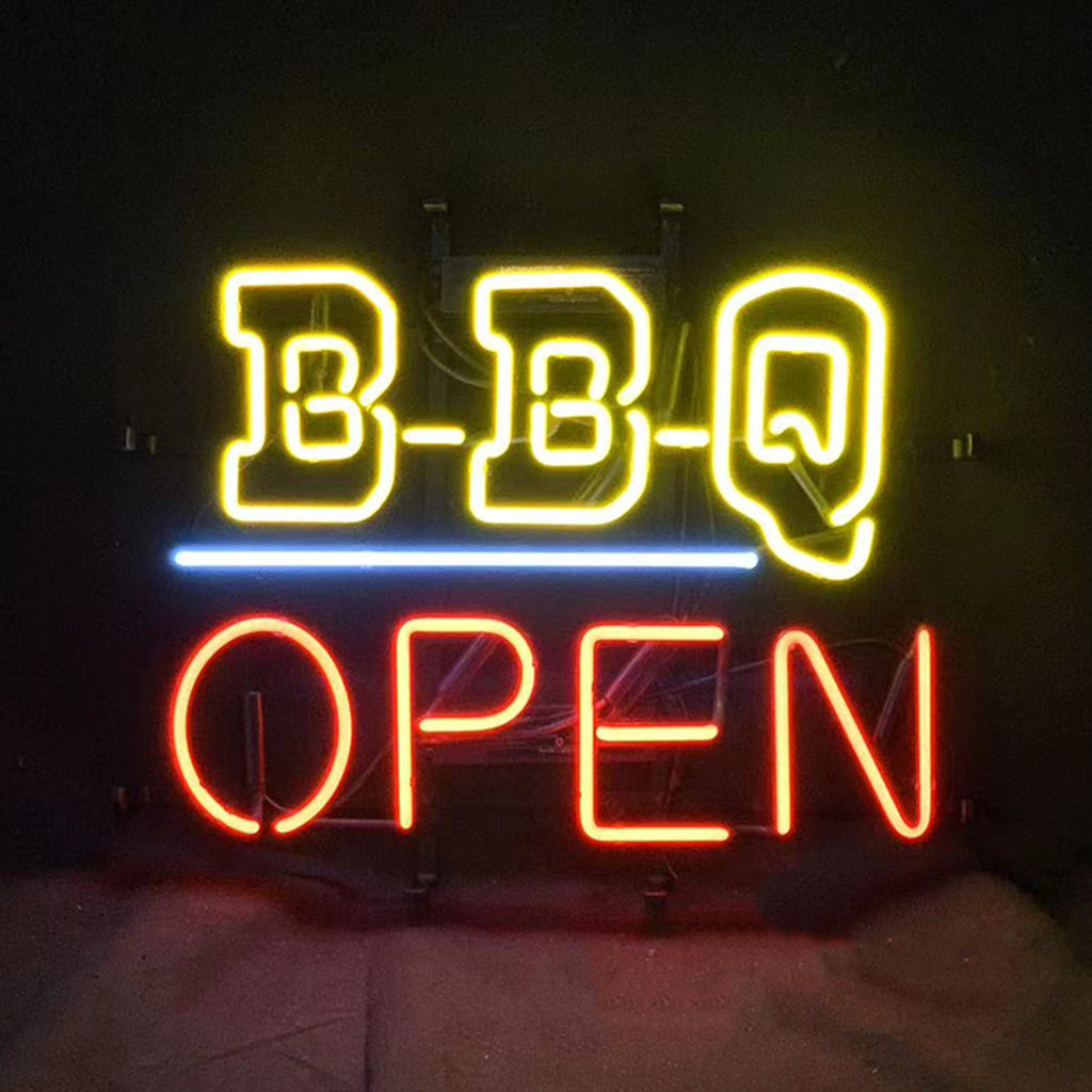 BBQ Open Neon Light Sign 100% Custom Real Glass Wall Art – Neon Signs Land