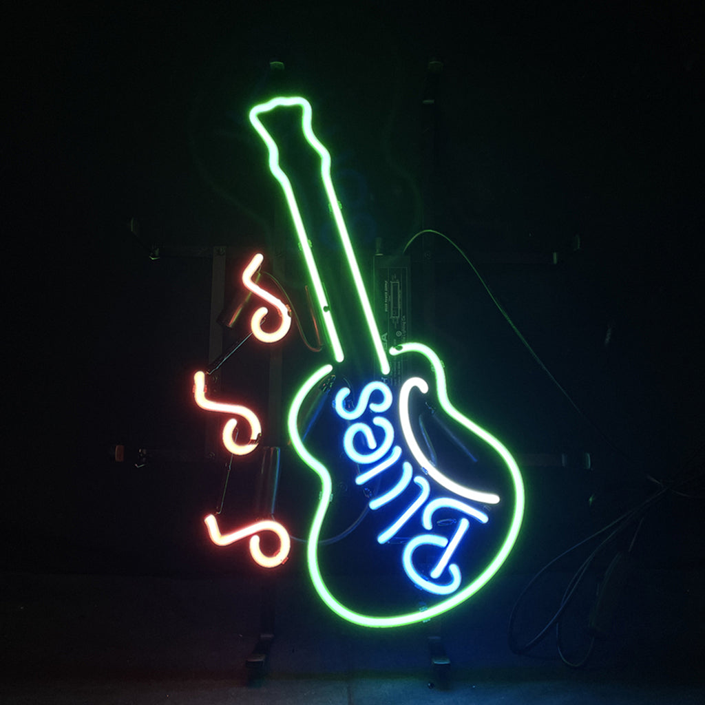 Blues Guitar Neon Light Sign 100% Custom Real Glass Wall Art – Neon ...