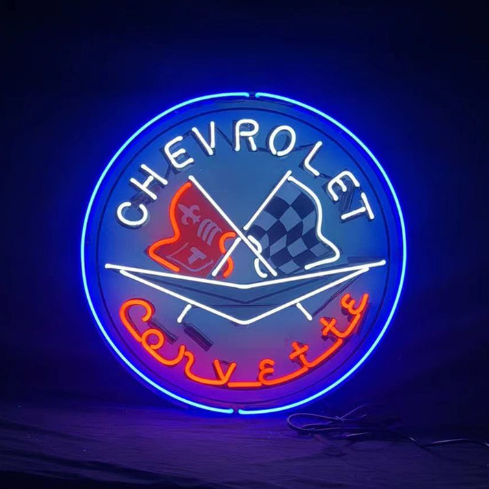 Chevrolet Corvette Glass Neon Sign - Authentic Muscle Car Logo Neon ...