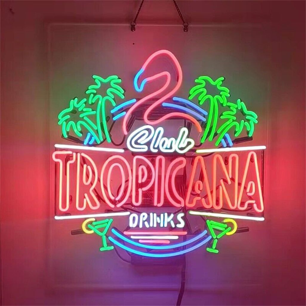Flamingo Club Tropicana Drinks Neon Signs Glass Vintage Style Logo ...