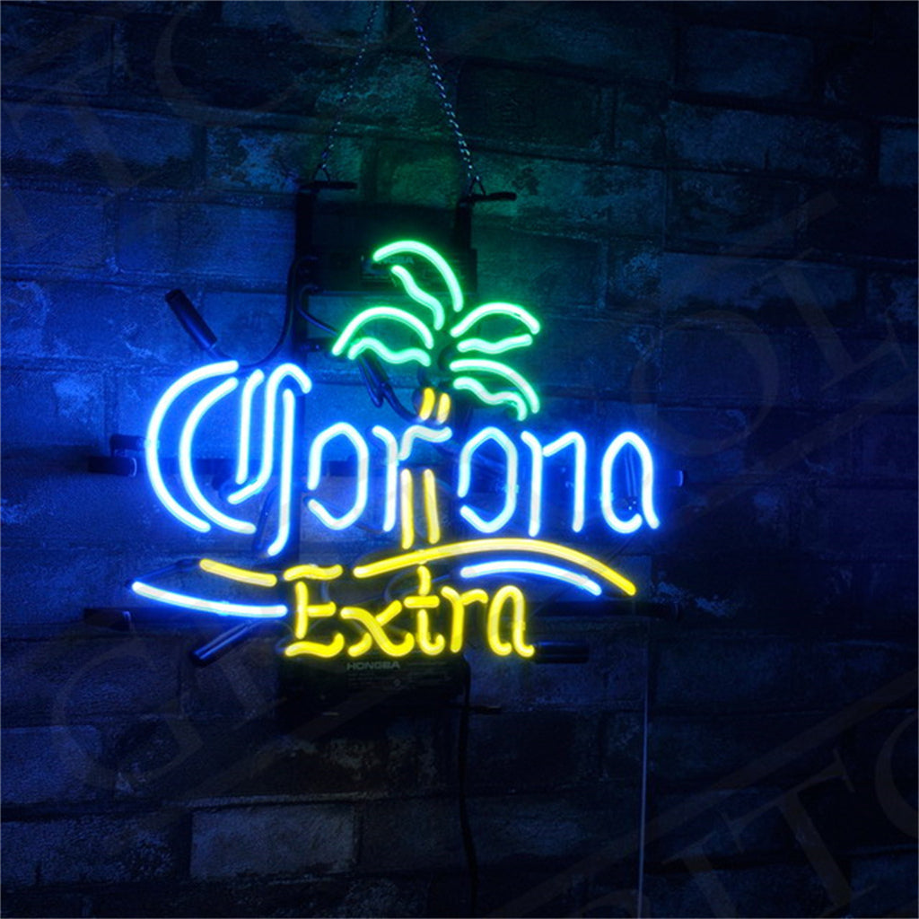 Corona Extra Beer Palm Tree Neon Sign 100% Handmade Glass for Man Cave ...